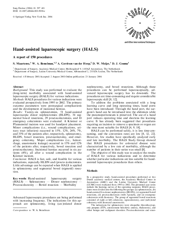 (PDF) Hand-assisted laparoscopic surgery (HALS): a report of 150 ...