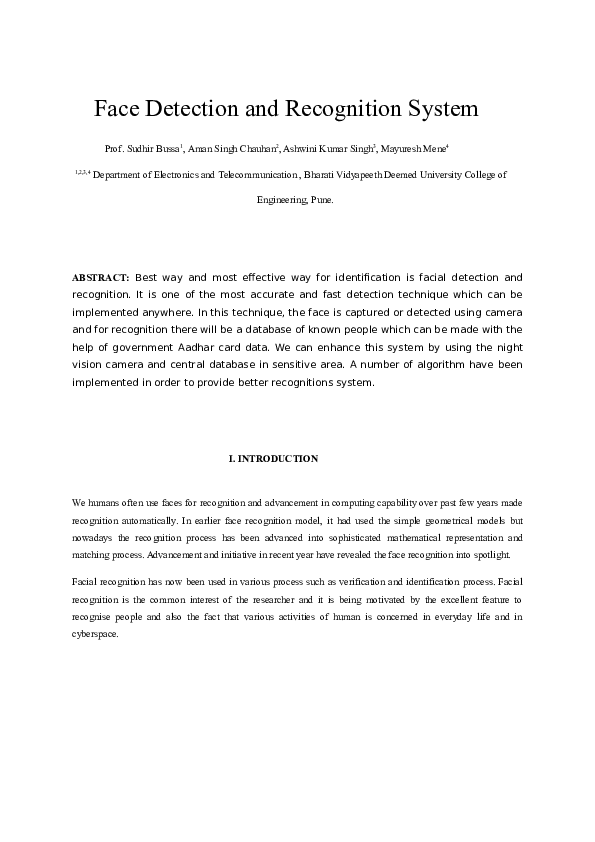 (DOC) Face Detection and Recognition System