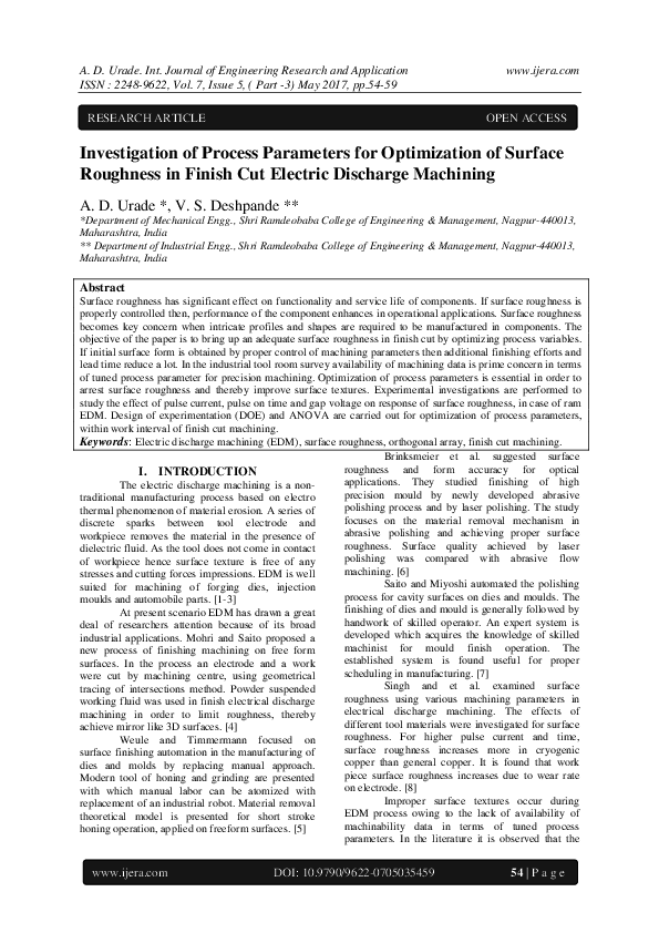 (PDF) Investigation of Process Parameters for Optimization of Surface Roughness in Finish Cut ...