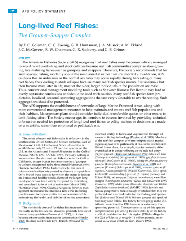 (PDF) Long-lived Reef Fishes: The Grouper-Snapper Complex