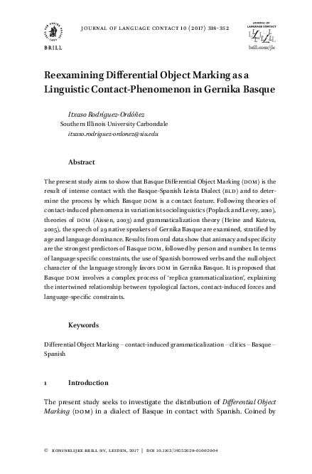 (PDF) Reexamining Differential Object Marking as a Linguistic Contact-Phenomenon in Gernika Basque