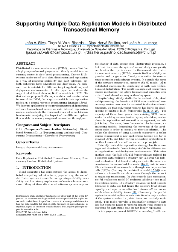 Pdf Supporting Multiple Data Replication Models In Distributed Transactional Memory 