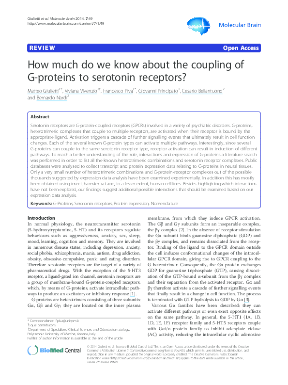 (PDF) How much do we know about the coupling of G-proteins to serotonin ...