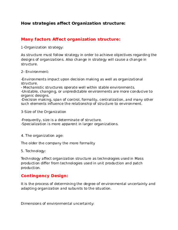 (DOC) How strategies affect Organization structure: Many factors Affect ...