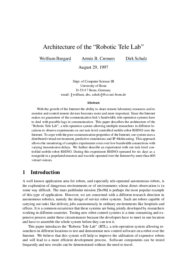 Pdf Architecture Of The Robotic Tele Lab 
