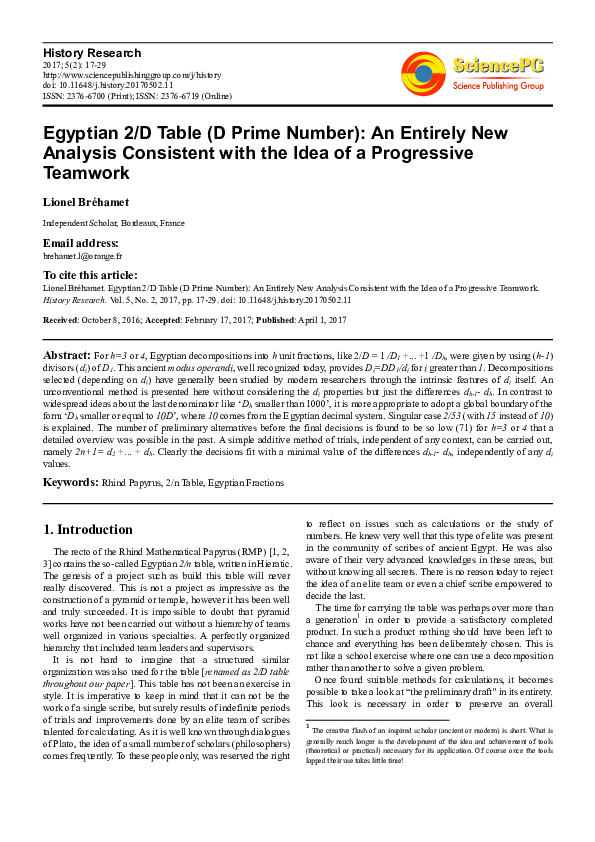 (PDF) Egyptian 2/D Table (D Prime Number): An Entirely New Analysis ...