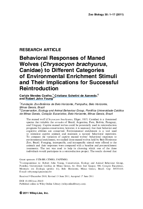 (PDF) Behavioral responses of maned wolves (Chrysocyon brachyurus ...