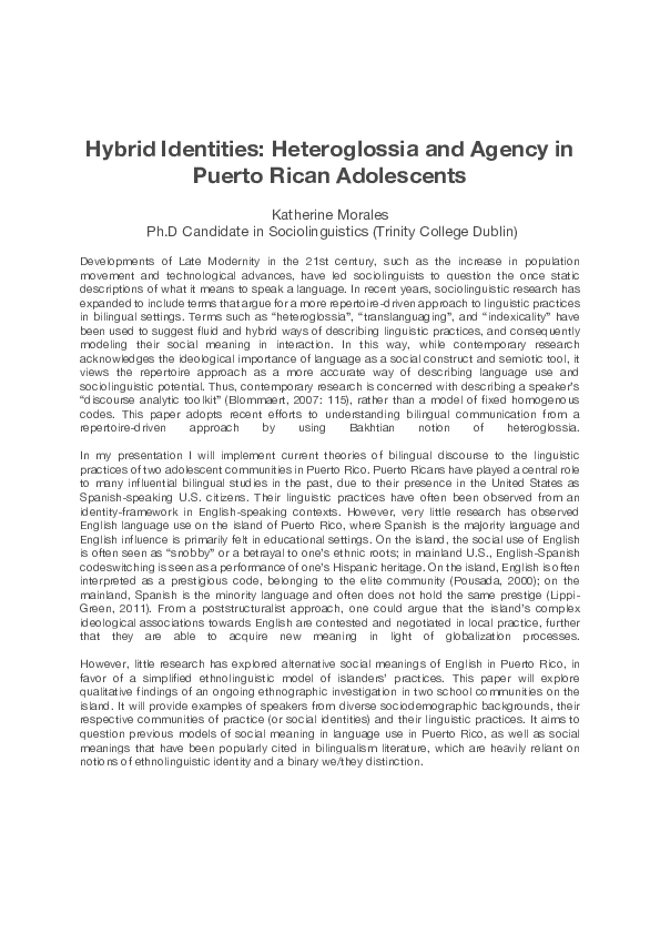 (PDF) Hybrid Identities: Heteroglossia and Agency in Bilingual Adolescents