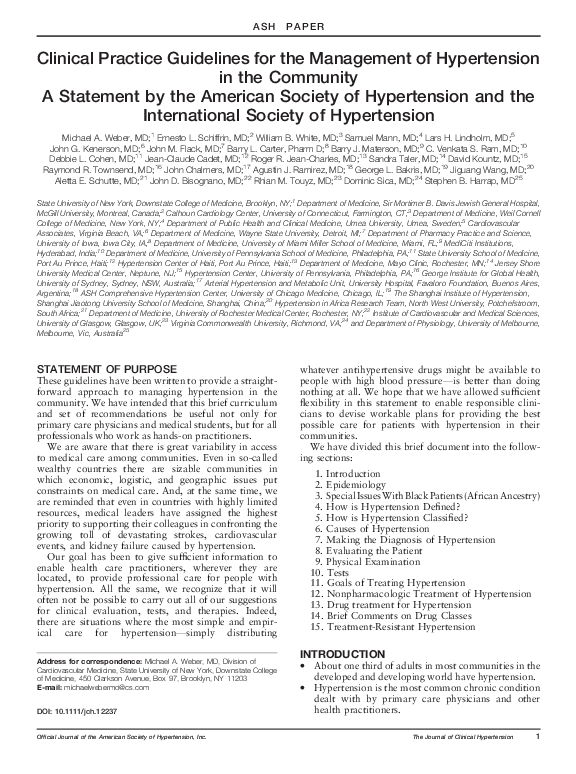 (PDF) Clinical Practice Guidelines for the Management of Hypertension ...