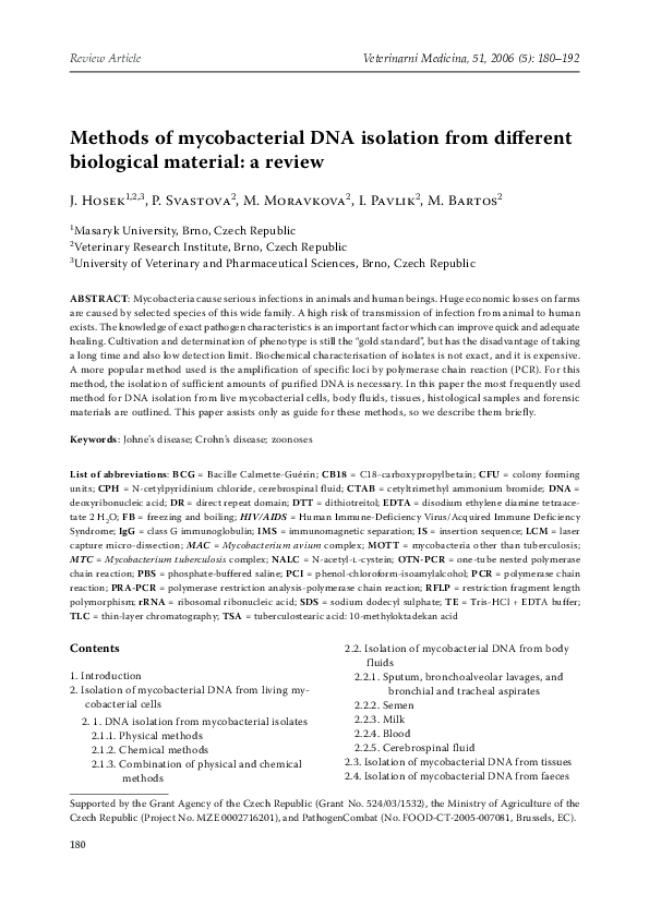 (PDF) Methods of mycobacterial DNA isolation from different biological ...