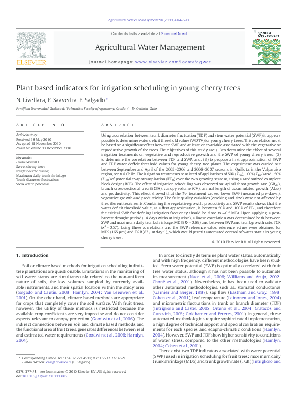 (PDF) Plant based indicators for irrigation scheduling in young cherry ...