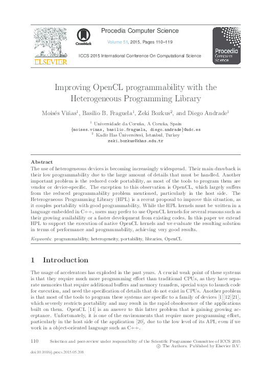 Pdf Improving Opencl Programmability With The Heterogeneous Programming Library