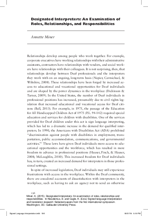 (PDF) Designated Interpreters: An Examination of Roles, Relationships ...