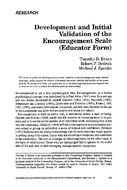 (PDF) Development and Initial Validation of the Encouragement Scale ...