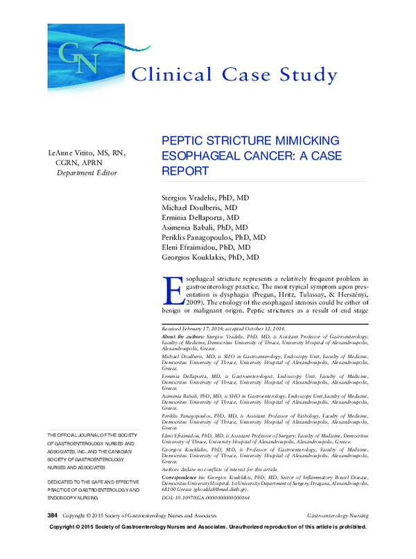 (PDF) Peptic Stricture Resembling Esophageal Cancer
