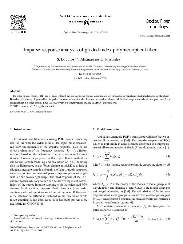 (PDF) Impulse response analysis of graded index polymer optical fiber