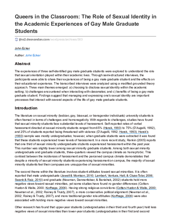 (PDF) Queers in the Classroom: The Role of Sexual Identity in the ...