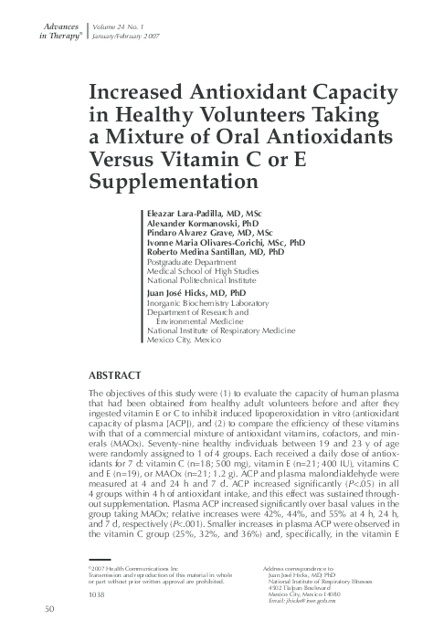(PDF) Increased antioxidant capacity in healthy volunteers taking a ...