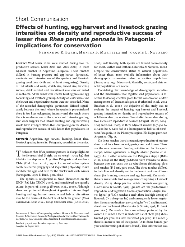(PDF) Effects of hunting, egg harvest and livestock grazing intensities ...