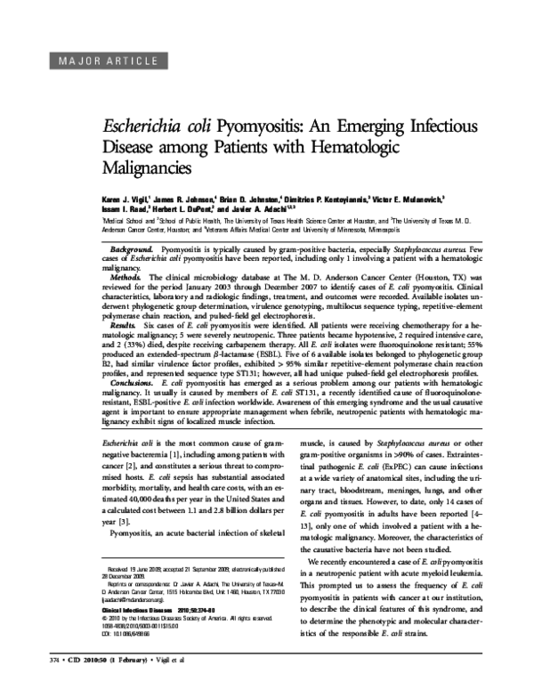 (PDF) Escherichia coli Pyomyositis: An Emerging Infectious Disease ...