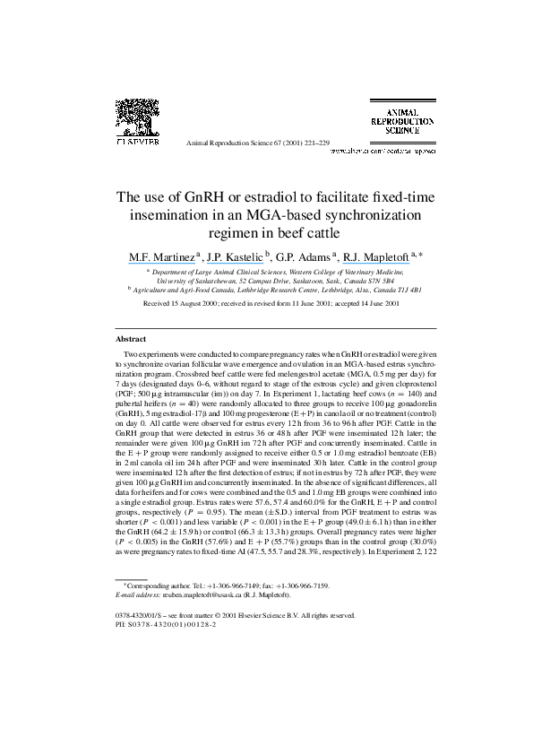 (PDF) The use of GnRH or estradiol to facilitate fixed-time insemination in an MGA-based ...