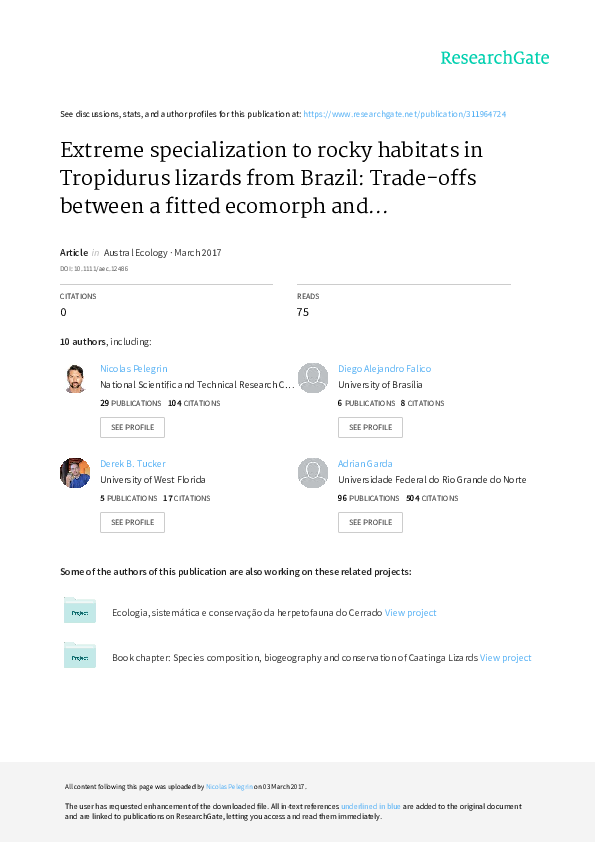 (PDF) Extreme specialization to rocky habitats in Tropidurus lizards ...