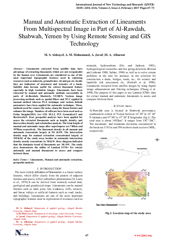 Pdf Manual And Automatic Extraction Of Lineaments From Multispectral