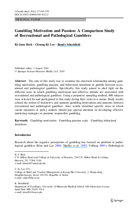 (PDF) Gambling Motivation and Passion: A Comparison Study of ...