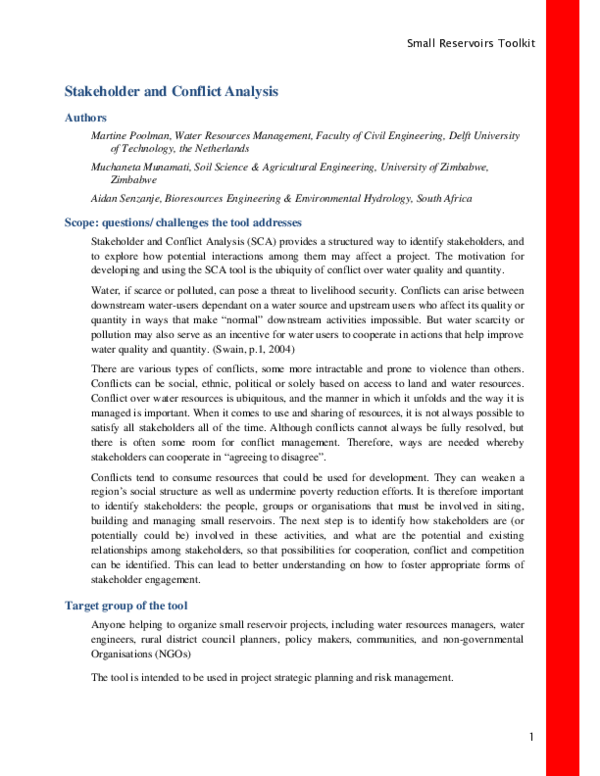 (PDF) Stakeholder and Conflict Analysis