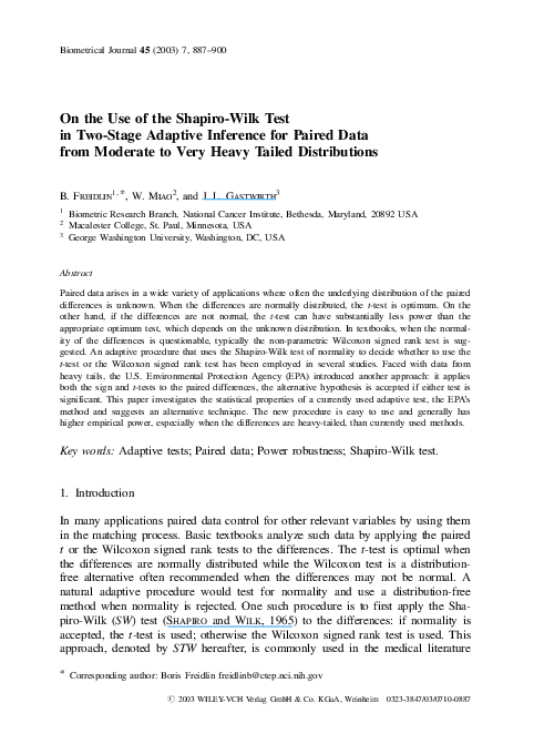 (PDF) On the Use of the Shapiro-Wilk Test in Two-Stage Adaptive ...