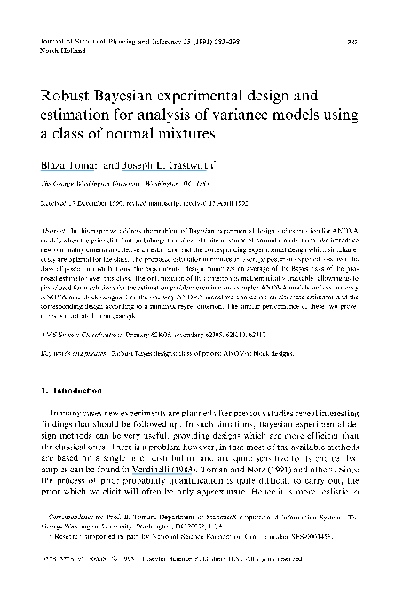 (PDF) Robust Bayesian experimental design and estimation for analysis of variance models using a ...
