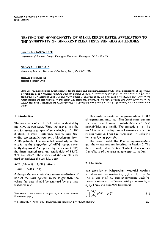 (PDF) Testing the homogeneity of small error rates: application to the ...