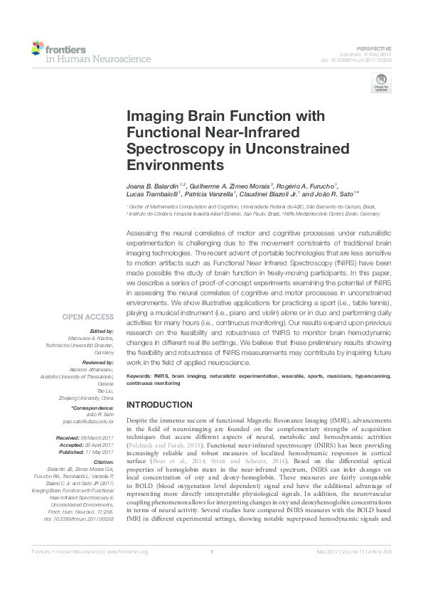 Pdf Imaging Brain Function With Functional Near Infrared Spectroscopy In Unconstrained