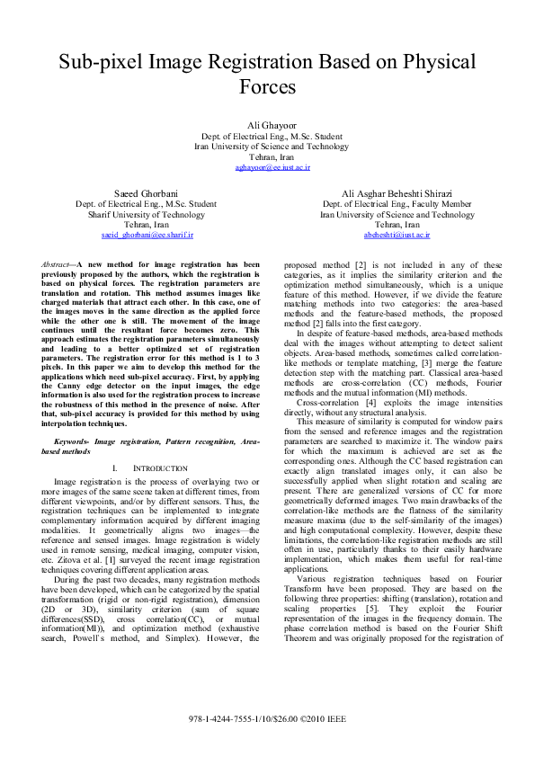 (PDF) Sub-pixel Image Registration Based on Physical Forces