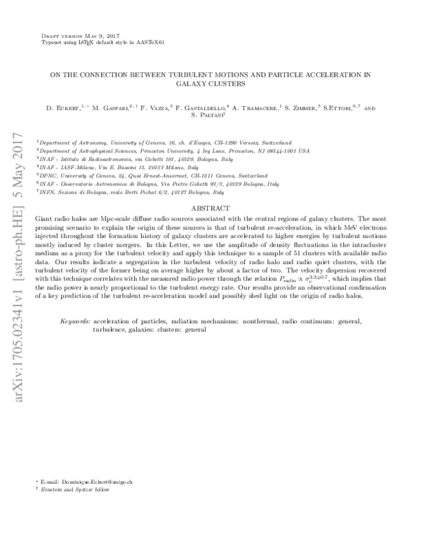 Pdf On The Connection Between Turbulent Motions And Particle