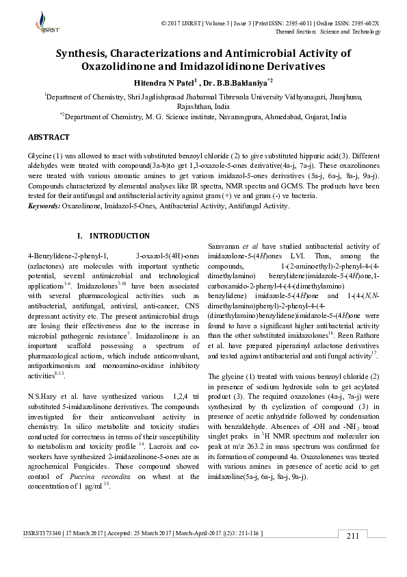 Pdf Synthesis Characterizations And Antimicrobial Activity Of Oxazolidinone And