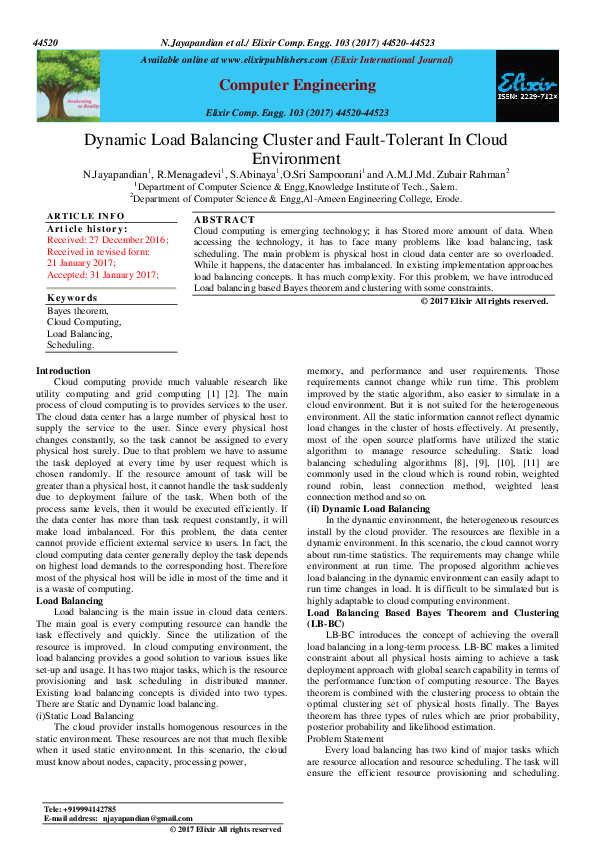 Pdf Dynamic Load Balancing Cluster And Fault Tolerant In Cloud