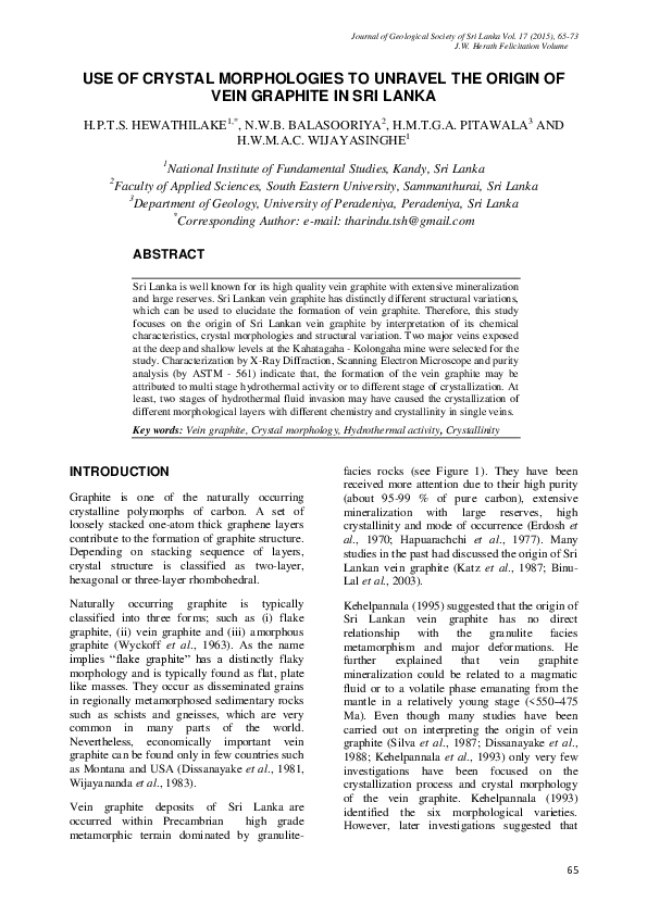 (PDF) USE OF CRYSTAL MORPHOLOGIES TO UNRAVEL THE ORIGIN OF VEIN ...