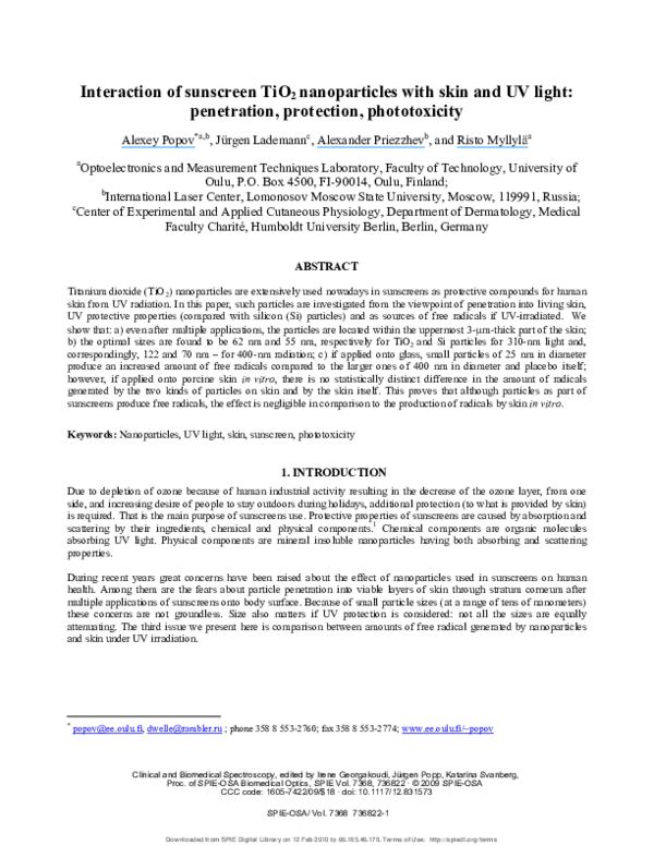 (PDF) Interaction of sunscreen TiO_2 nanoparticles with skin and UV ...