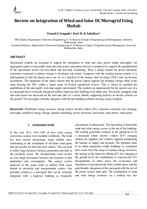(PDF) Review on Integration of Wind and Solar DC Microgrid Using Matlab