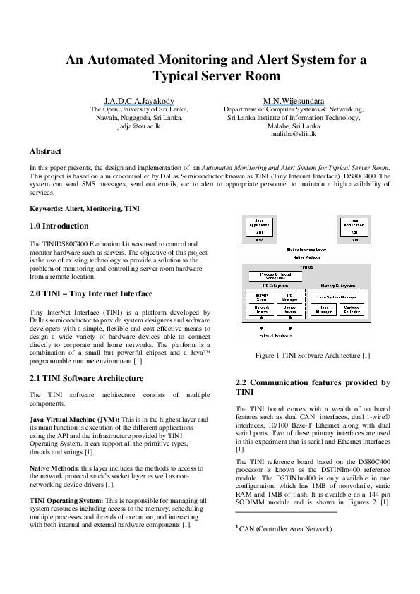(PDF) An Automated Monitoring and Alert System for a Typical Server Room