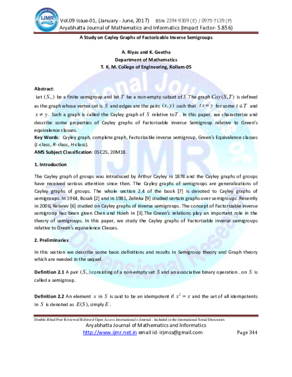 (PDF) A Study on Cayley Graphs of Factorizable Inverse Semigroups