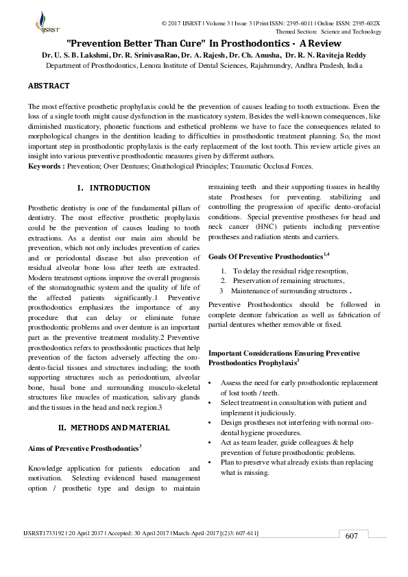 (PDF) "Prevention Better Than Cure" In Prosthodontics -A Review