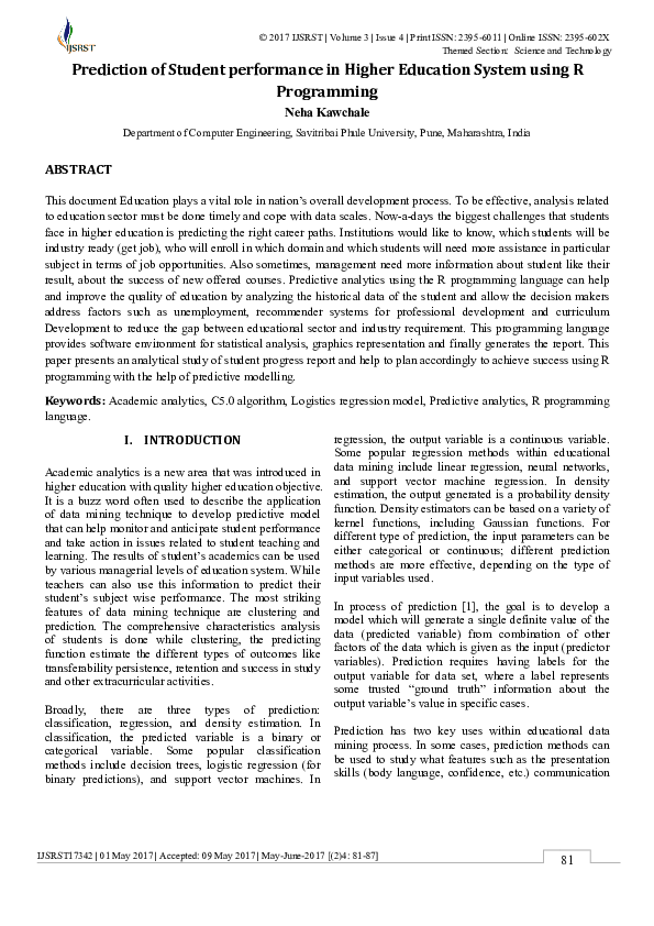 (PDF) Prediction of Student performance in Higher Education System ...