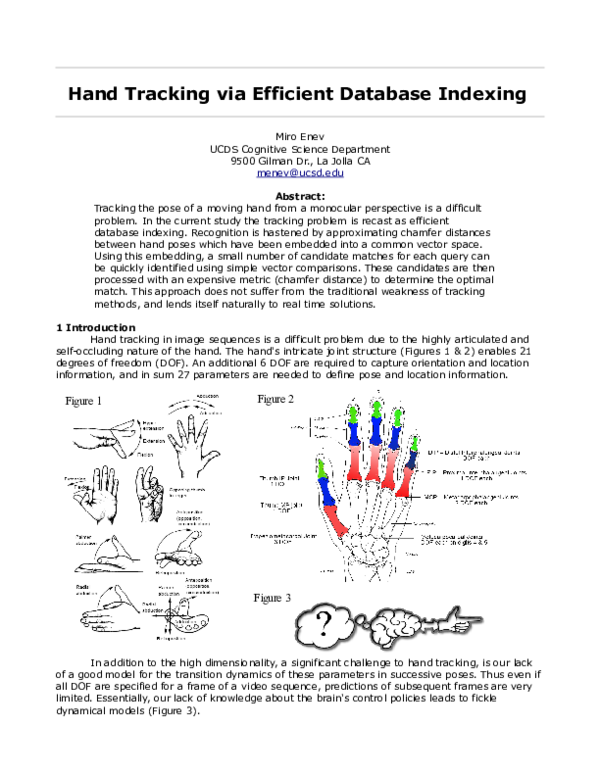 (PDF) Hand Tracking via Efficient Database Indexing