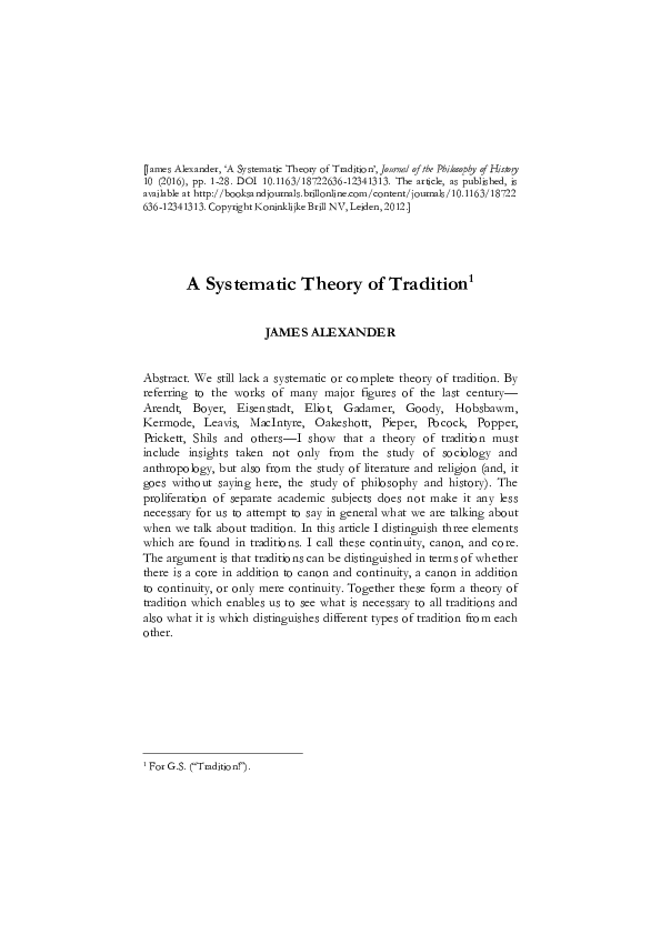 (PDF) A Systematic Theory of Tradition (Journal of the Philosophy of ...