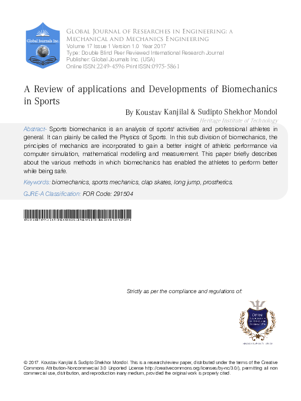(PDF) A Review of applications and Developments of Biomechanics in ...