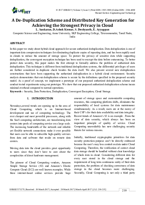 Pdf A De Duplication Scheme And Distributed Key Generation For 0943