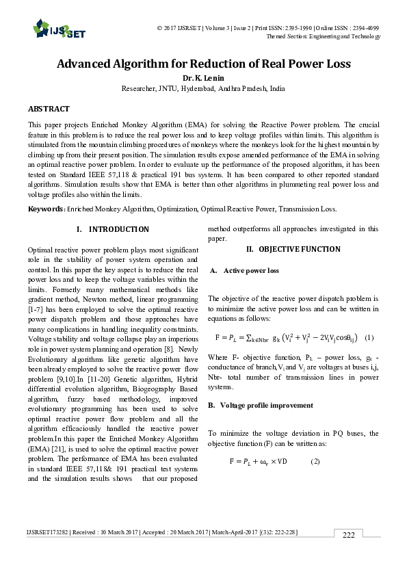 (PDF) Advanced Algorithm for Reduction of Real Power Loss