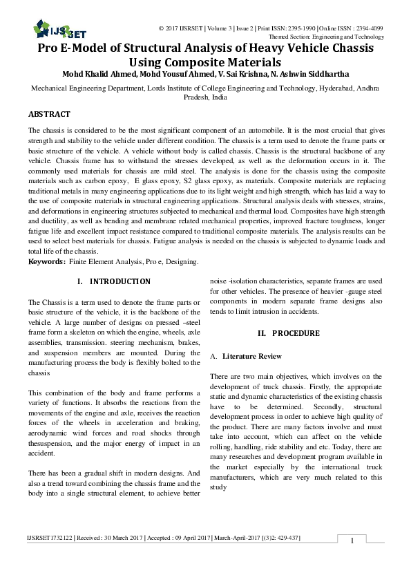 (PDF) Pro E-Model of Structural Analysis of Heavy Vehicle Chassis Using Composite Materials